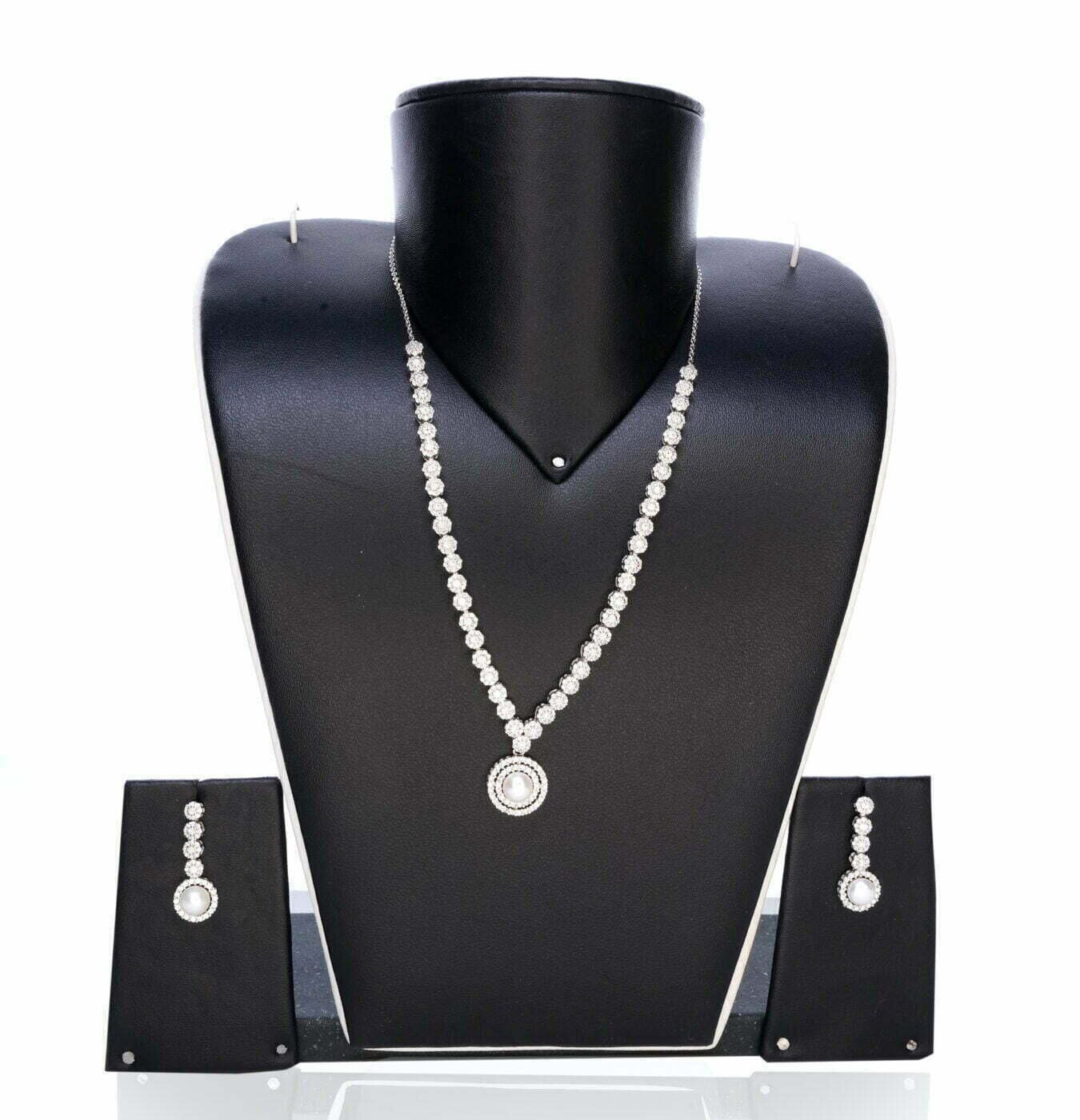 solitaire pearl necklace set - SP SILVER JEWELLERY
