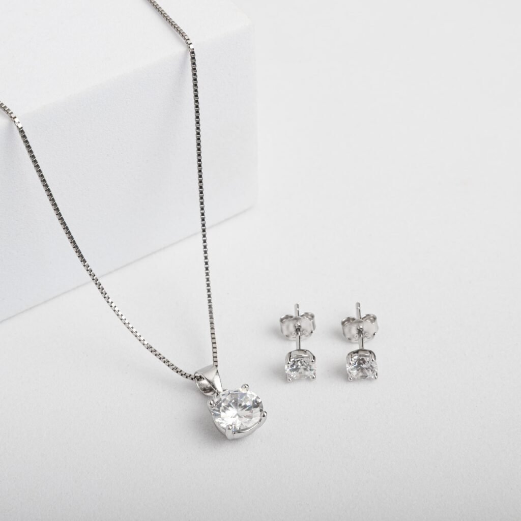 Pure Silver Single Stone Solitaire Set - Sp Silver Jewellery