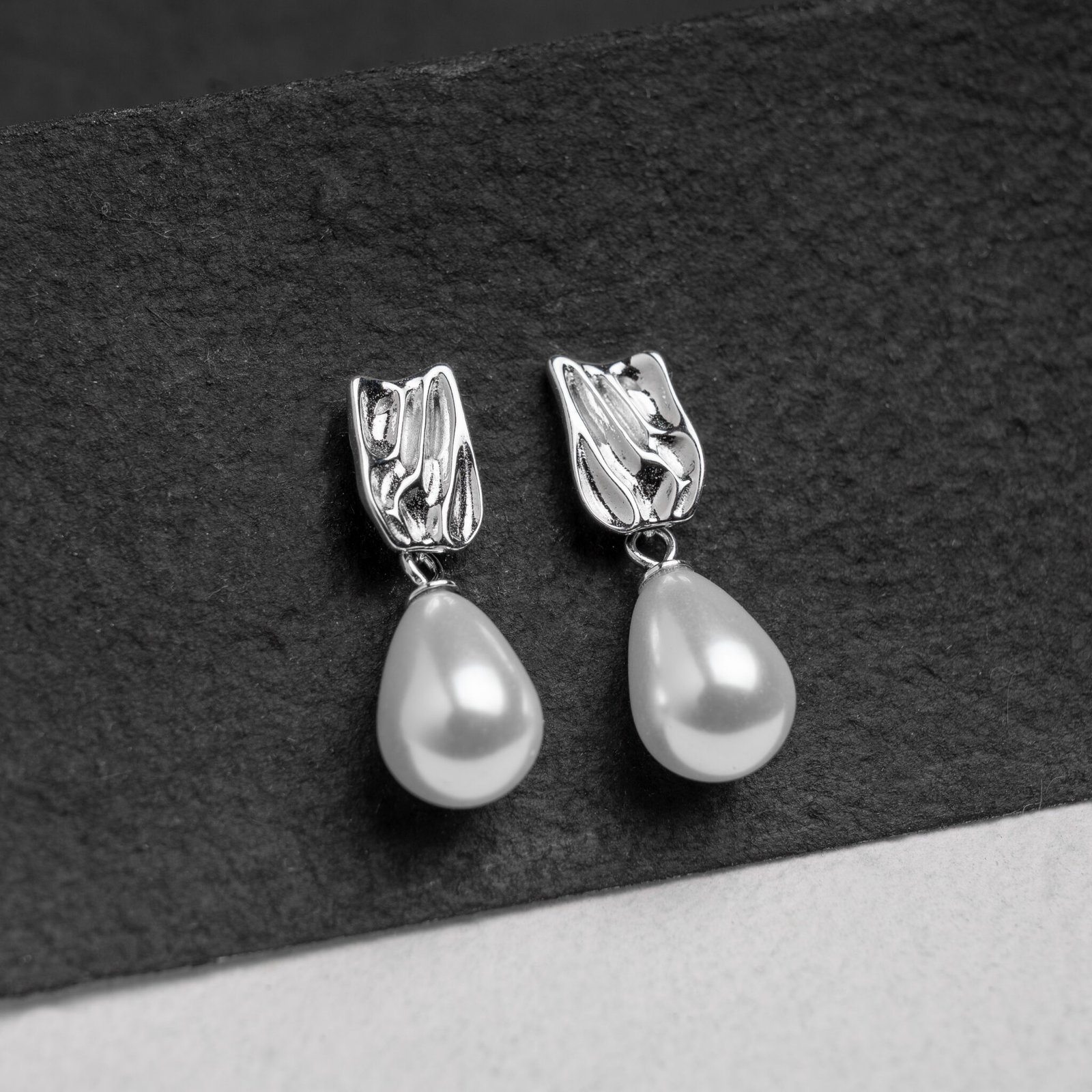 Pure Silver Rose Pearl Drop Earrings - Sp Silver Jewellery